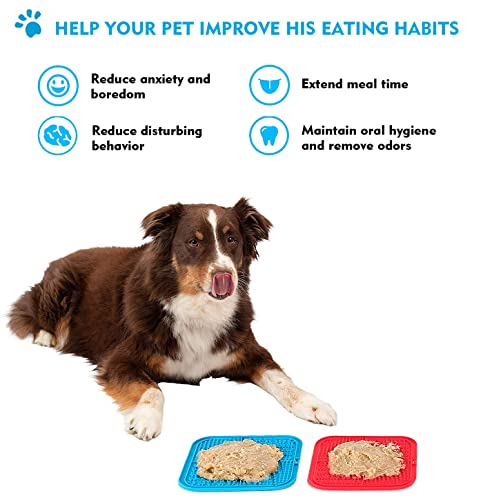 Licking Mat for Dogs & Cats 2 Pack, Slow Feeder Lick Pat with Non-Slip Design, Feeding Mat Anxiety Relief with Suction Cups for Butter Food Yogurt Peanut, Pets Bathing Grooming Training Calming Mat