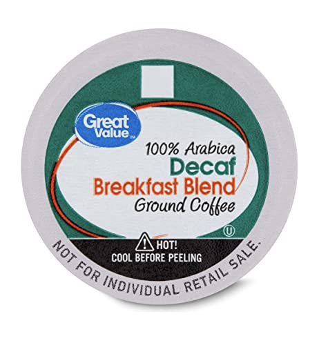 Great Value Decaf Breakfast Blend Ground Coffee Single Serve Cups, Medium Roast, 15.1 oz, 48 Count