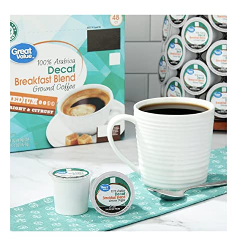 Great Value Decaf Breakfast Blend Ground Coffee Single Serve Cups, Medium Roast, 15.1 oz, 48 Count