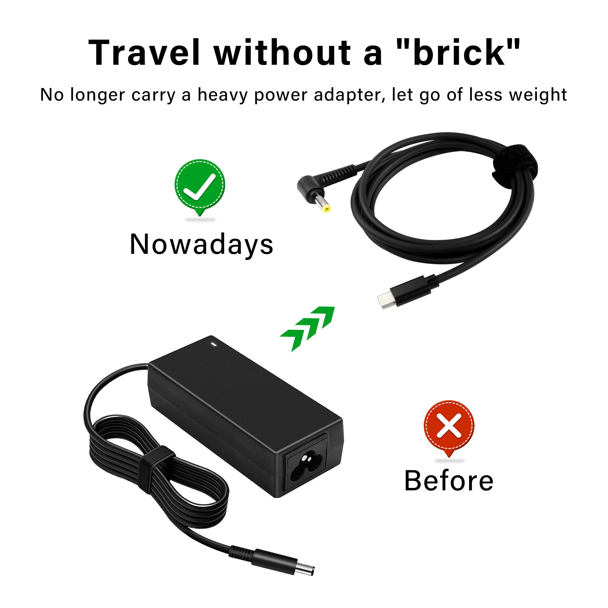 GINTOOYUN Type C to 90 Degree DC 4.8 x 1.7 mm Power Charging Cable USB-C Male Output to DC Input Power PD Charge Cable fit for Laptop 65W 12V (59inch)