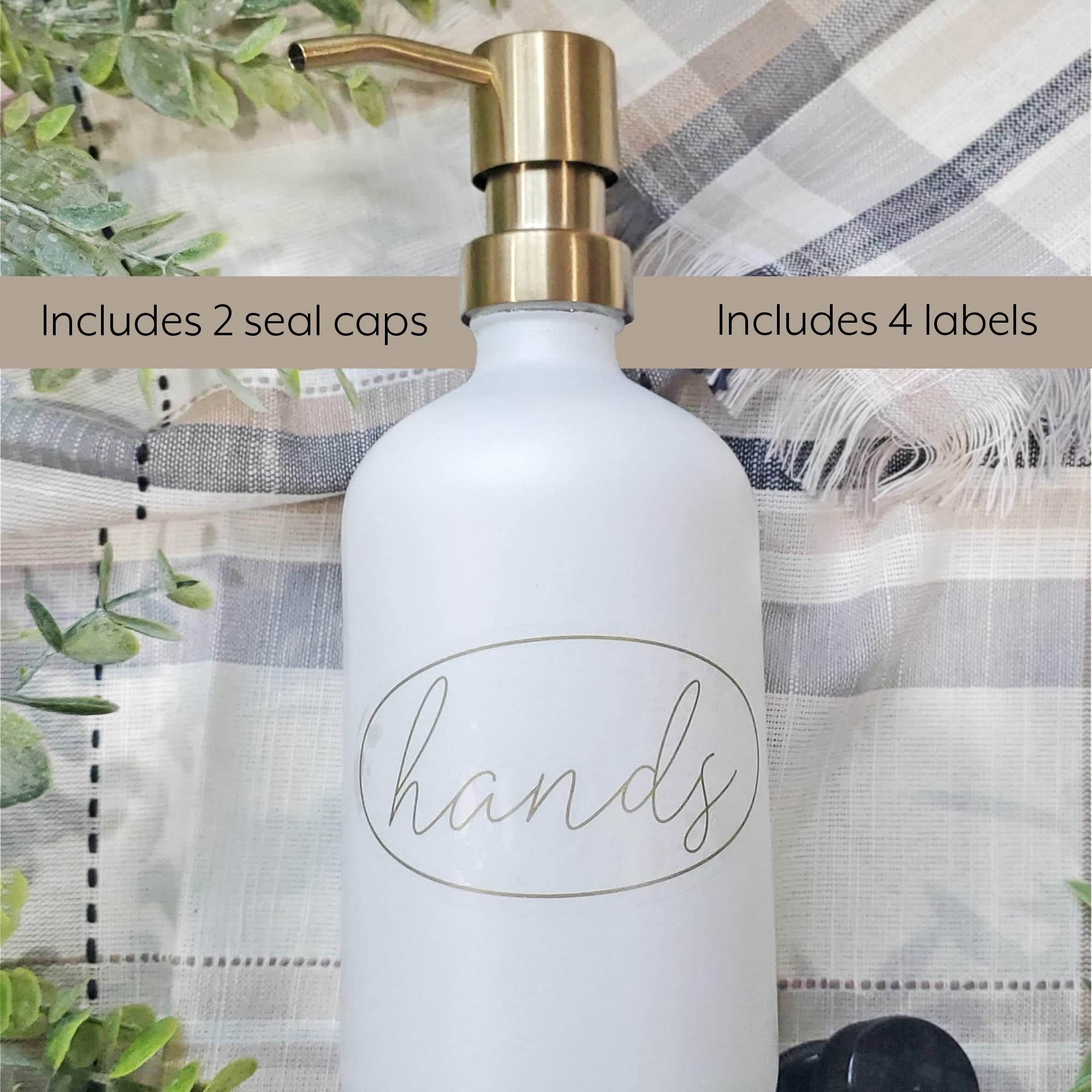 Darware 16oz Glass Pump Bottles (Set of 2, White w/Gold); Soap Dispenser Pump Bottles with Brushed Metal Pump Tops