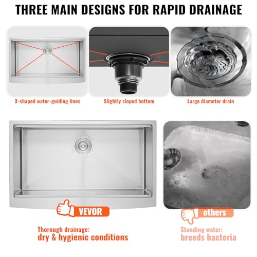 VEVOR Farmhouse Kitchen Sink, 304 Stainless Steel Drop-In Sinks, Top Mount Single Bowl Basin with Ledge & Accessories, Household Dishwasher Sinks for Workstation, Prep Kitchen, and Bar Sink, 30 inch