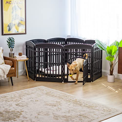 IRIS USA 34" Exercise 8-Panel Pet Playpen with Door, Dog Playpen, for Medium and Large Dogs, Keep Pets Secure, Easy Assemble, Fold It Down, Easy Storing, Customizable, Black