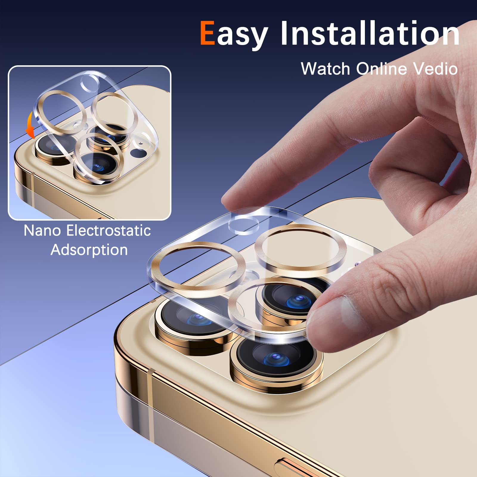 UniqueMe [3 Pack Compatible for iPhone 14 Pro Max/iPhone 14 Pro Camera Lens Protector,[Case Friendly][Scratch-Resistant] - Gold