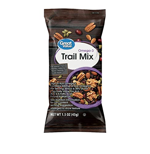 Great Value Omega-3 Trail Mix, 1.5 oz, 8 Count Snack Pouches (Pack of 3)
