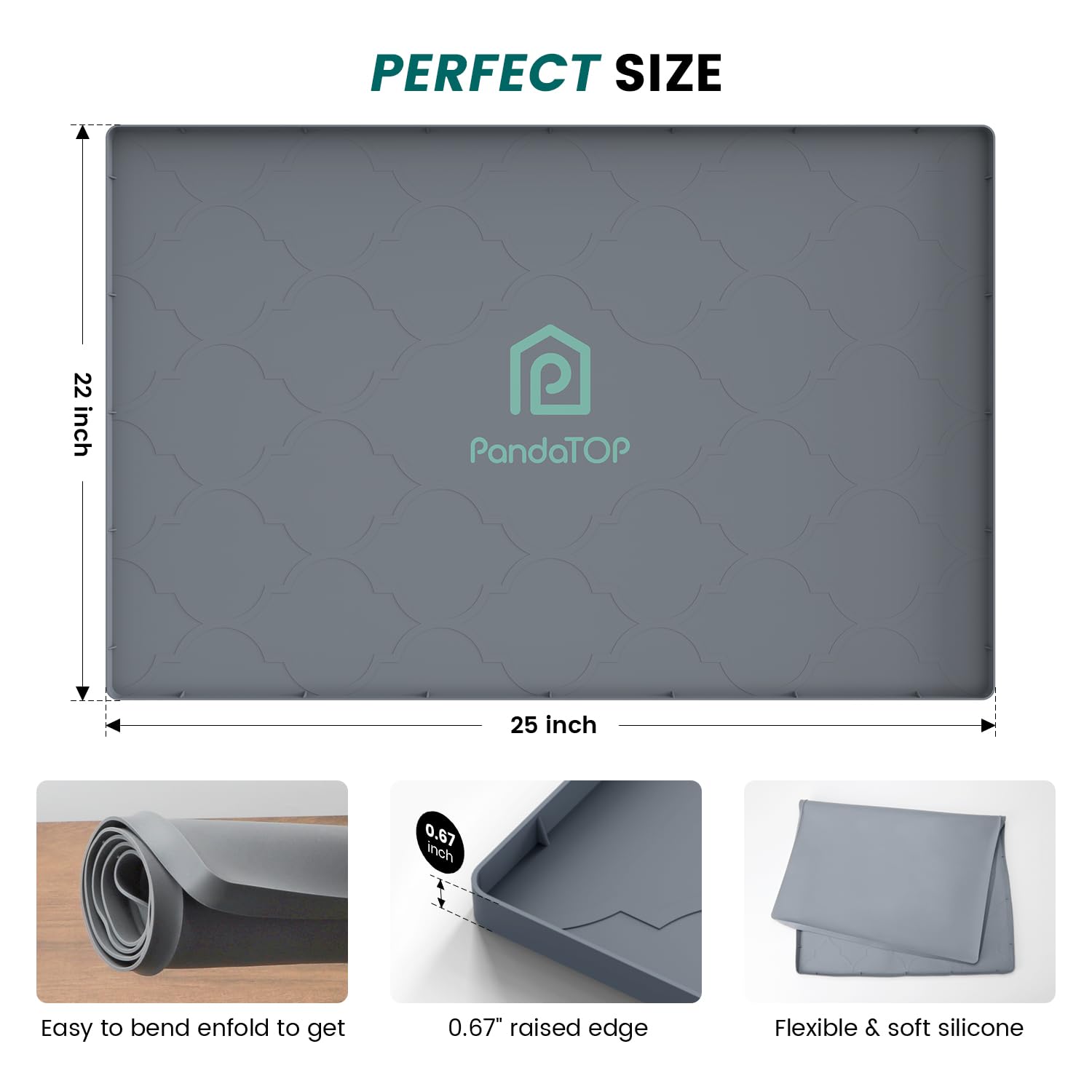 Under Sink Mat, 25" x 22" Silicone Kitchen Cabinet Tray, Waterproof & Flexible Under Sink Liner for Kitchen Bathroom and Laundry Room