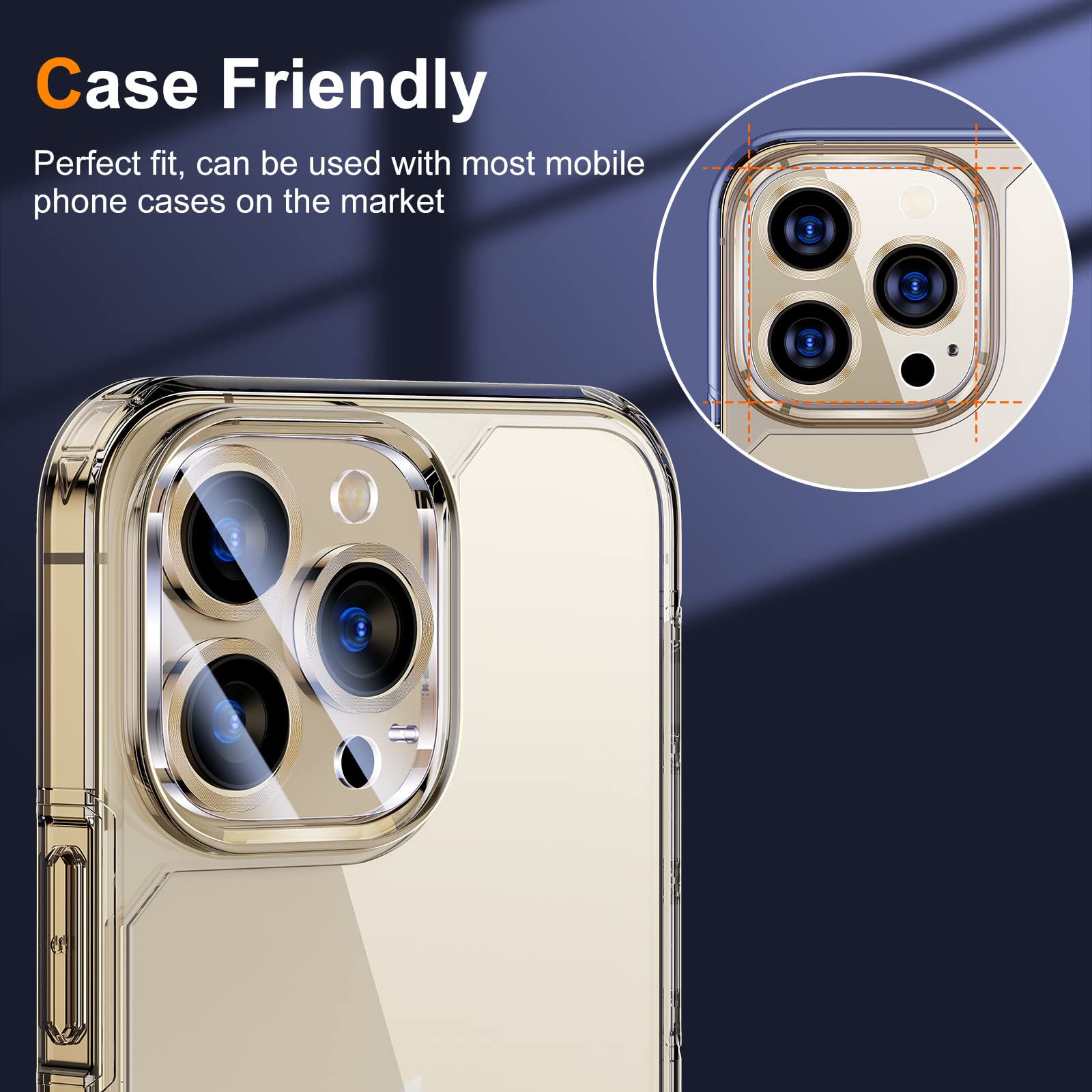 UniqueMe [3 Pack Compatible for iPhone 14 Pro Max/iPhone 14 Pro Camera Lens Protector,[Case Friendly][Scratch-Resistant] - Gold