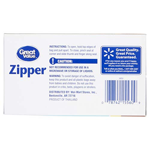 Great Value Zipper Square Snack Bags Value Pack, 200 count