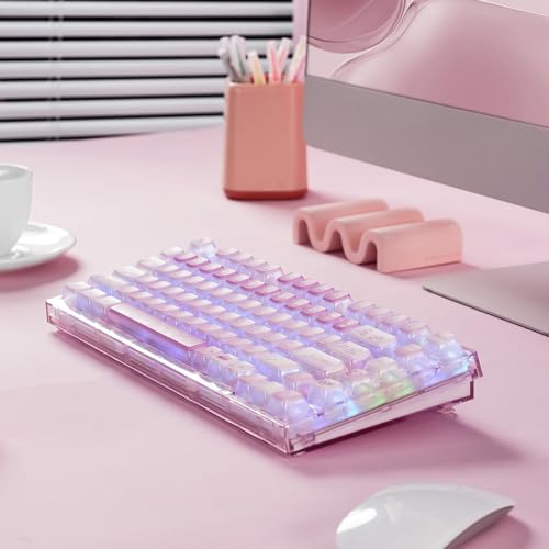 YUNZII X75 PRO 82 Key Wireless Hot Swappable Mechanical Gaming Keyboard with Transparent Keycaps,BT5.0/2.4G/USB-C, Gasket Mount Keyboard,for Windows/Mac (Crystal White Switch, Wireless-Pink)