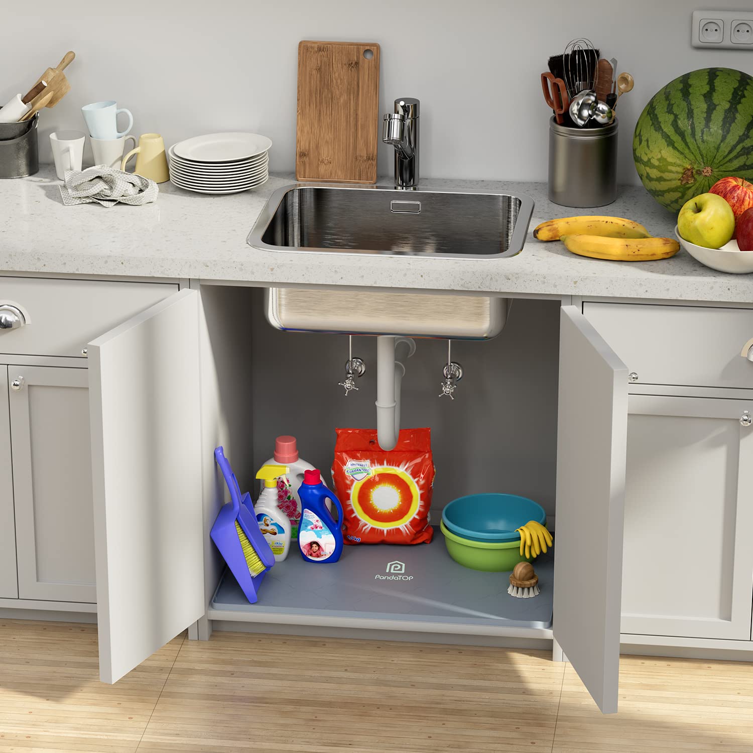 Under Sink Mat, 25" x 22" Silicone Kitchen Cabinet Tray, Waterproof & Flexible Under Sink Liner for Kitchen Bathroom and Laundry Room