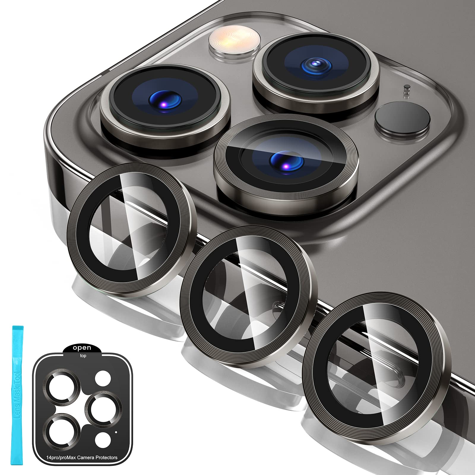 Tensea for iPhone 14 Pro / iPhone 14 Pro Max Camera Lens Protector, 9H Tempered Glass Camera Cover Screen Protector Metal Individual Ring Protector for iPhone 14Pro 6.1 inch iPhone 14 ProMax 6.7 inch 2022