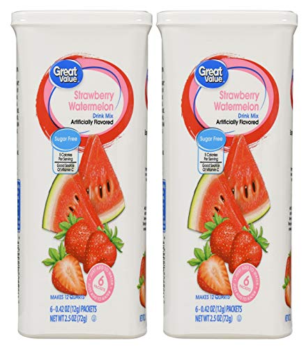 Great Value Strawberry Watermelon Drink Mix, 6 Count, 2.5 Oz (Pack of 2) (2 Pack), Set of 2