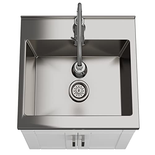 SIMPLIHOME Hennessy All-in-One Utility Sink & Cabinet in Pure White, 20-inch, Laundry Cabinet with Stainless Steel Sink, Chrome Faucet, Shaker-Style Doors for Laundry Room, Garage, Mudroom