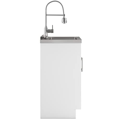 SIMPLIHOME Hennessy All-in-One Utility Sink & Cabinet in Pure White, 20-inch, Laundry Cabinet with Stainless Steel Sink, Chrome Faucet, Shaker-Style Doors for Laundry Room, Garage, Mudroom