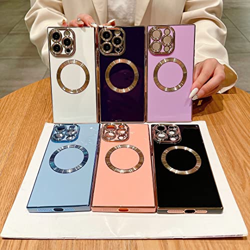 Owncase for iPhone 14 Pro Max Case Magnetic [Compatible with Magsafe] Full Camera Lens Protection & Electroplate Reinforced Corners Shockproof Soft TPU Case for iPhone 14 Pro Max, Dark Purple