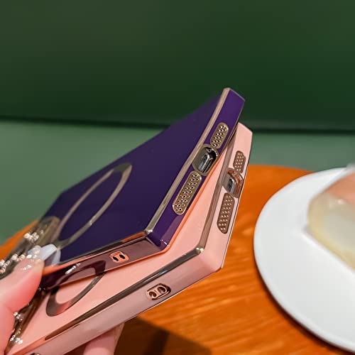 Owncase for iPhone 14 Pro Max Case Magnetic [Compatible with Magsafe] Full Camera Lens Protection & Electroplate Reinforced Corners Shockproof Soft TPU Case for iPhone 14 Pro Max, Dark Purple