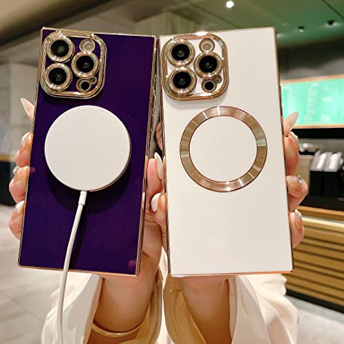 Owncase for iPhone 14 Pro Max Case Magnetic [Compatible with Magsafe] Full Camera Lens Protection & Electroplate Reinforced Corners Shockproof Soft TPU Case for iPhone 14 Pro Max, Dark Purple