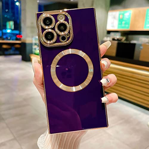 Owncase for iPhone 14 Pro Max Case Magnetic [Compatible with Magsafe] Full Camera Lens Protection & Electroplate Reinforced Corners Shockproof Soft TPU Case for iPhone 14 Pro Max, Dark Purple
