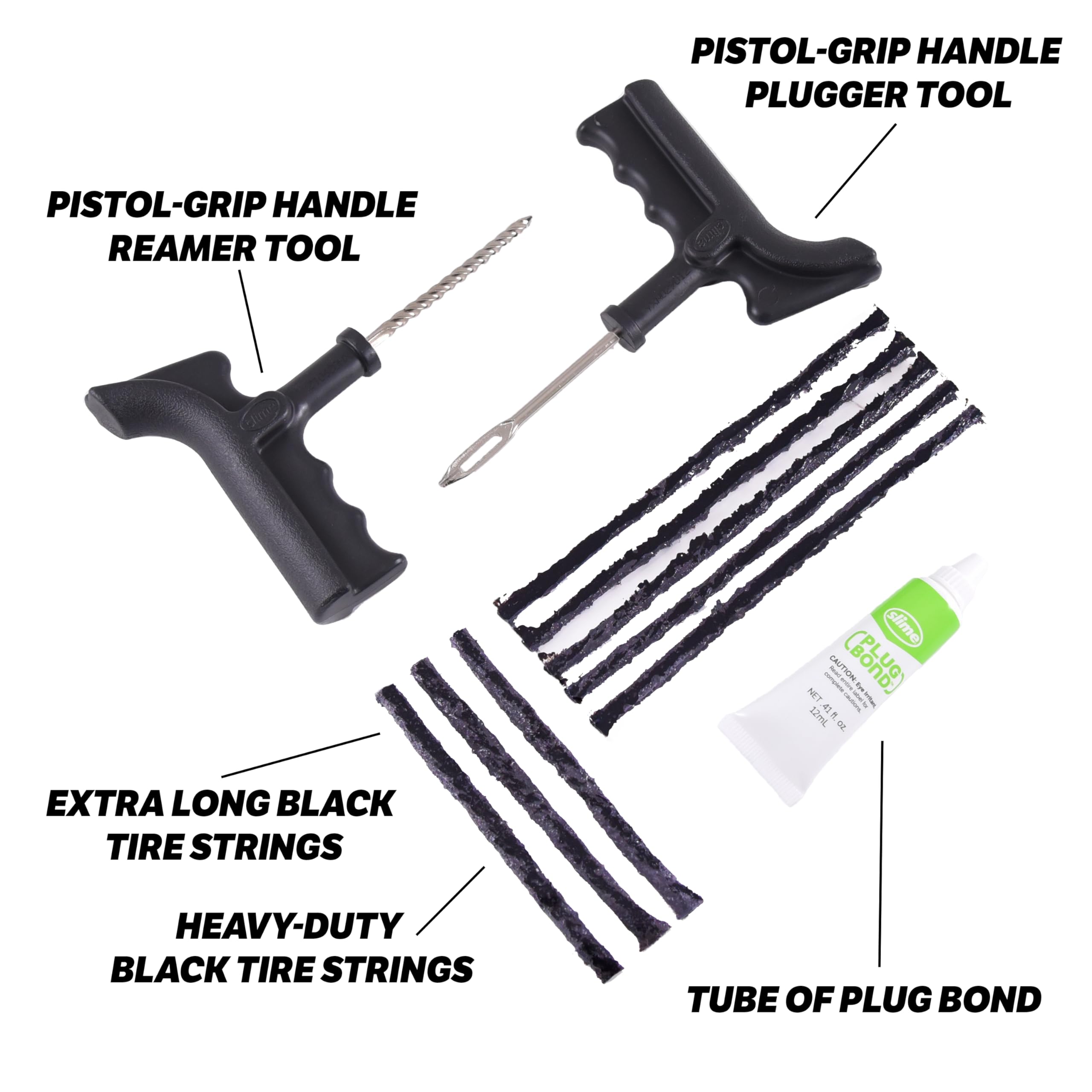Slime 2040-A Tire Repair Plug Kit, Deluxe, Contains Strings, Tools and Glue, 11 Pieces