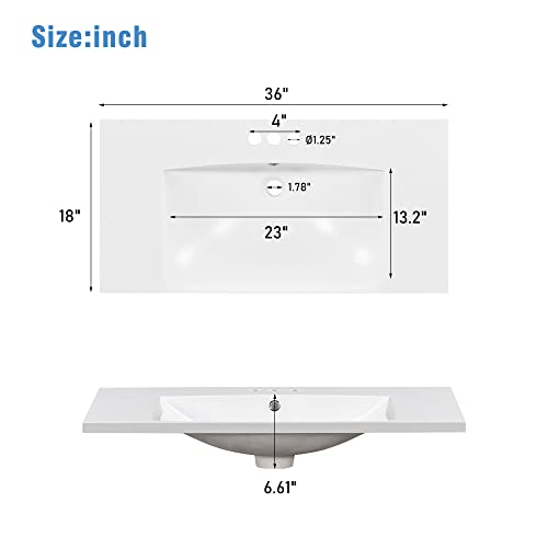 CuisinSmart 36" Bathroom Vanity Cabinet,White Modern Bathroom Vanities Sink Combo,Ample Storage Space Vanity with Sink and Countertop with 3 Drawers and 1 Door,18 x 36 x 34 (Without Faucet)