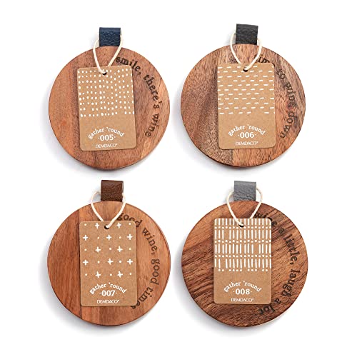 DEMDACO Time to Wine Down Good Time Natural Brown Round 4 inch Acaia Wood Coasters Set of 4