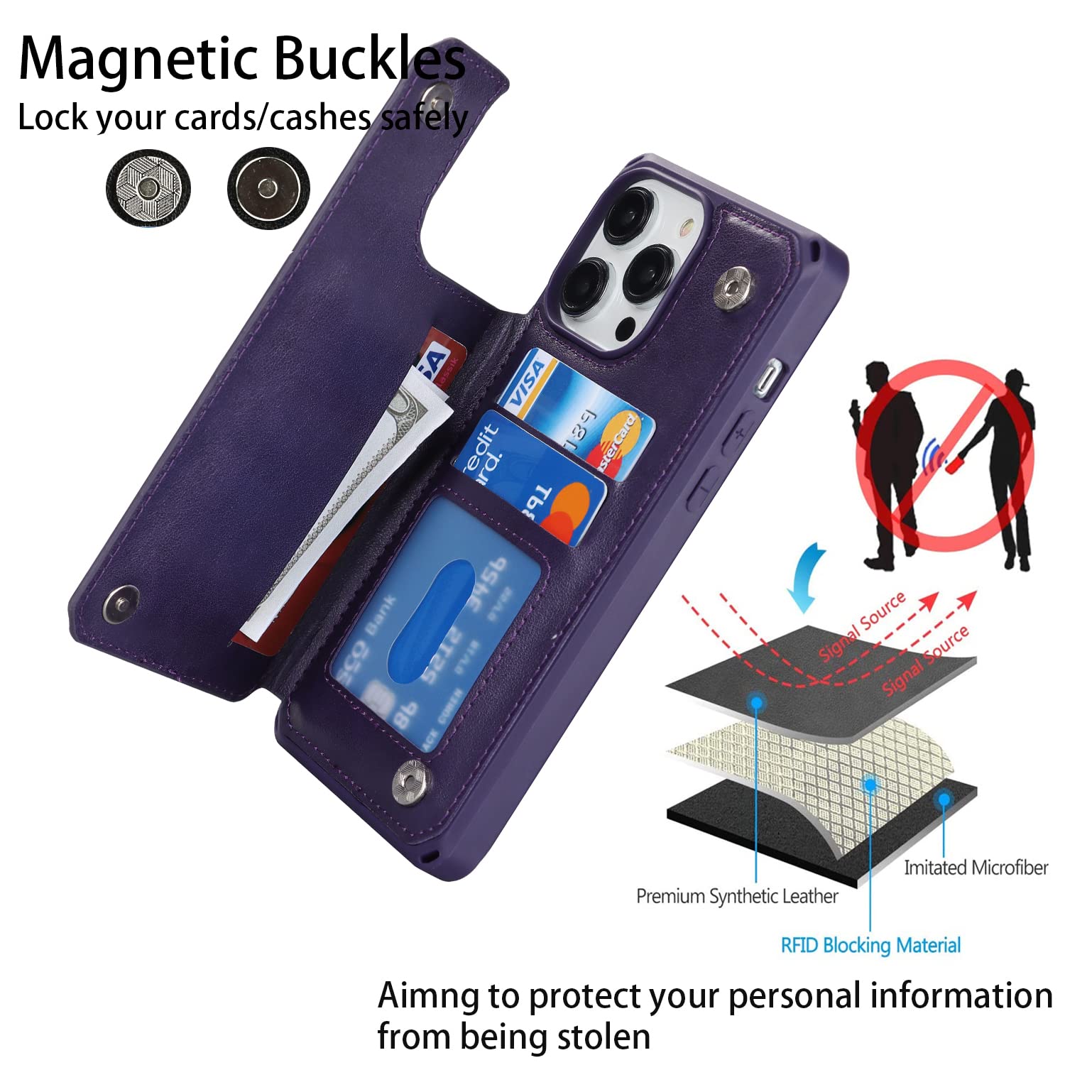 Cavor for iPhone 14 Pro Max Case Wallet with Card Holder,for iPhone 14 Pro Max Wallet Phone Case for Women Men,Leather Credit Card Holders Shockproof Stand Case-Dark Purple