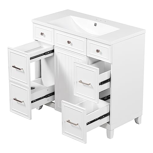 CuisinSmart 36" Bathroom Vanity Cabinet,White Modern Bathroom Vanities Sink Combo,Ample Storage Space Vanity with Sink and Countertop with 3 Drawers and 1 Door,18 x 36 x 34 (Without Faucet)