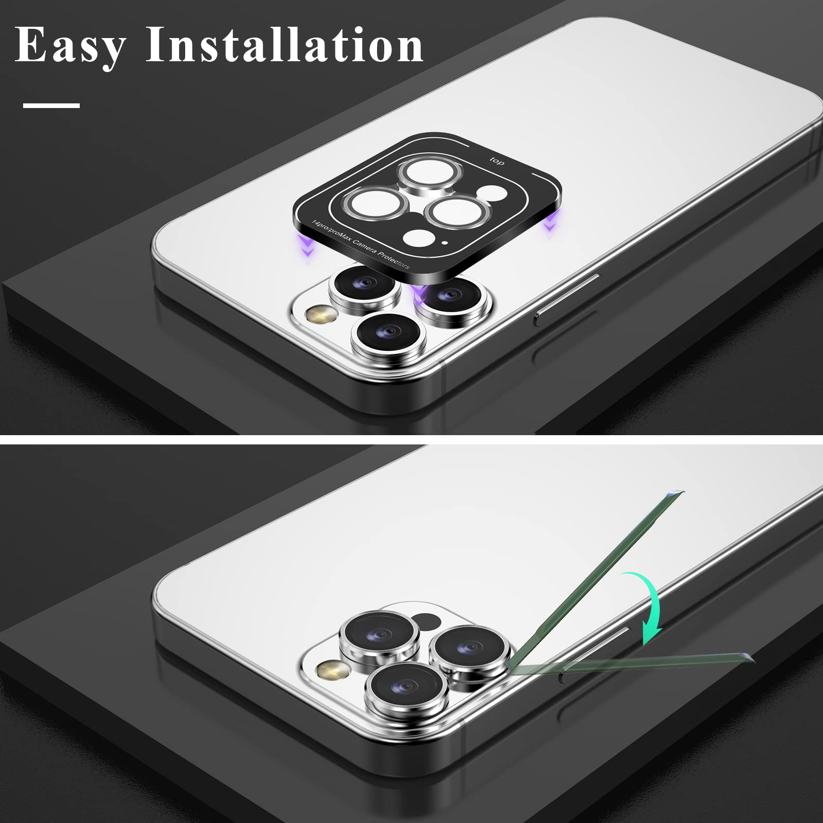 YWXTW Designed for iPhone 14 Pro Max Camera Lens Protector, for iPhone 14 Pro Camera Lens Protector, Individual Metal Anti Scratch HD Clear Case Friendly Tempered Glass Camera Cover, 1 Set (Silver)