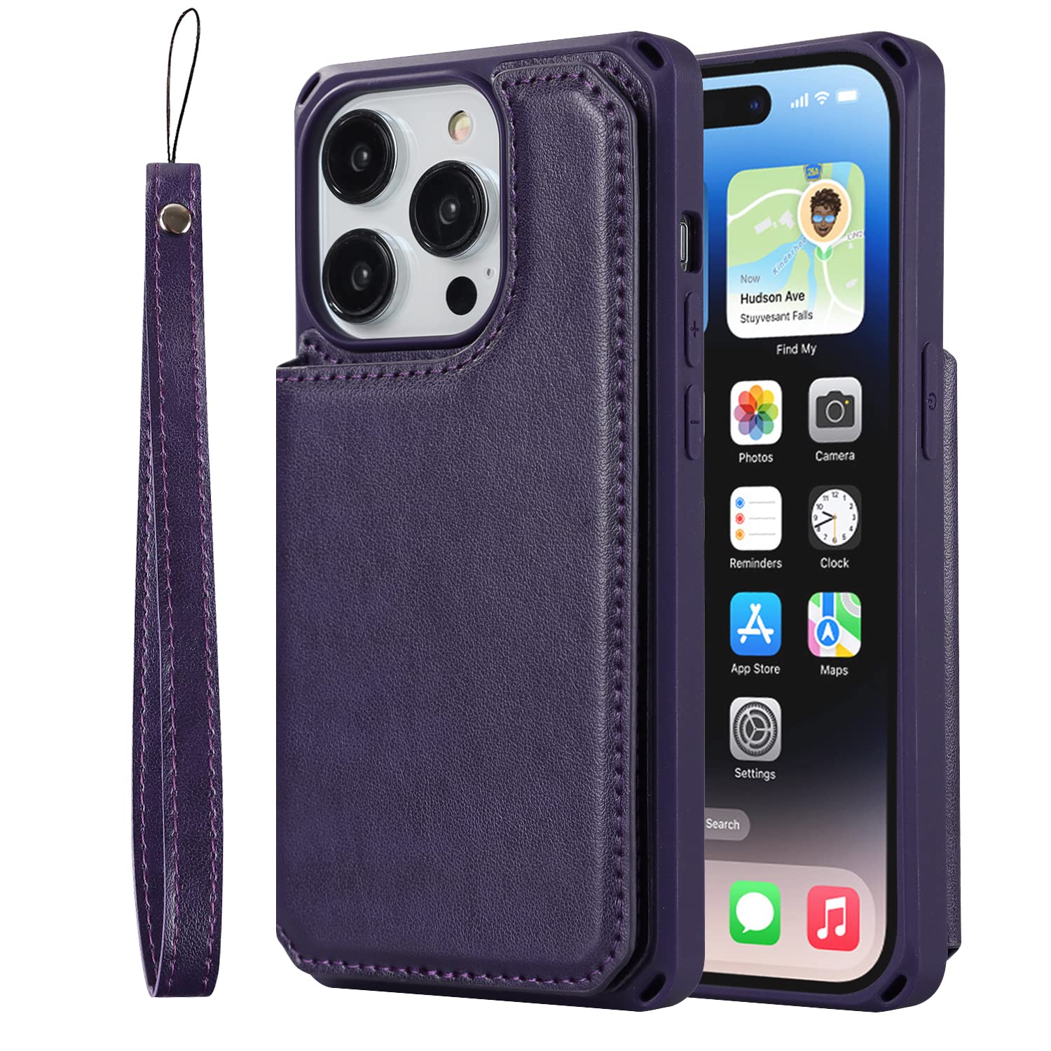 Cavor for iPhone 14 Pro Max Case Wallet with Card Holder,for iPhone 14 Pro Max Wallet Phone Case for Women Men,Leather Credit Card Holders Shockproof Stand Case-Dark Purple