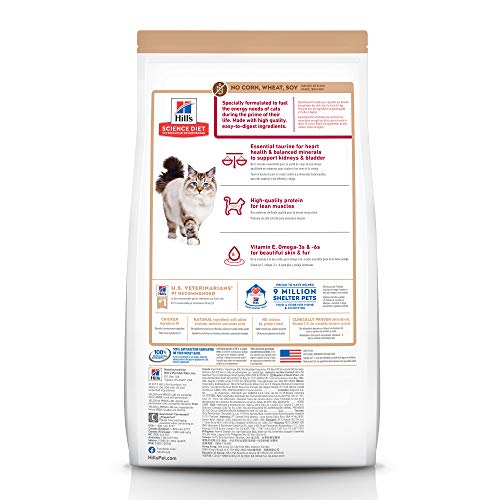 Hill's Science Diet Adult No Corn, Wheat or Soy Dry Cat Food, Chicken Recipe, 3.5 lb Bag