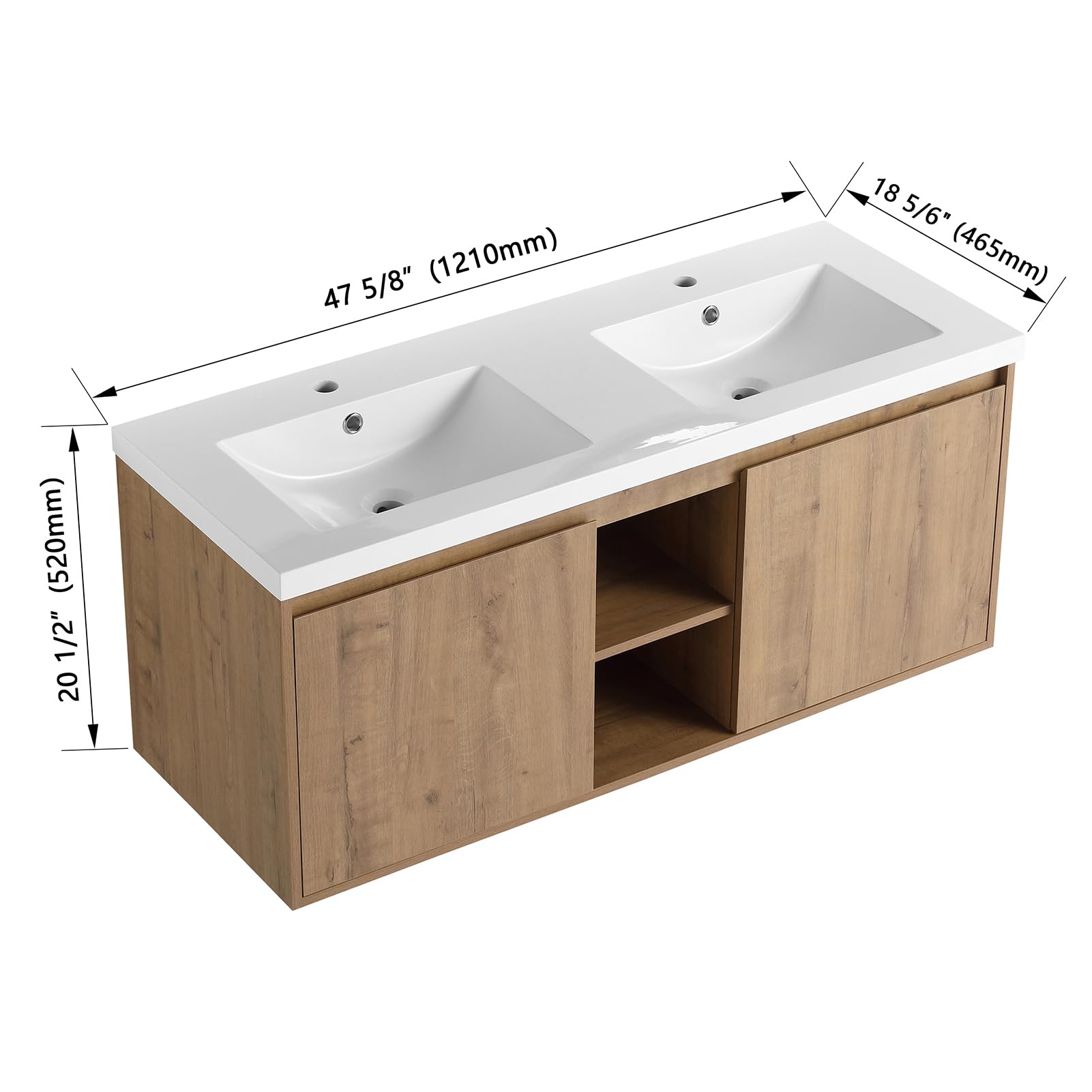 48" Wall Mounted Bathroom Vanity with Double Sink, Floating Bathroom Sink Cabinet with 2 Soft Closing Doors Modern Bathroom Vanity Set with Open Shelves Modern Bathroom Cabinet Set
