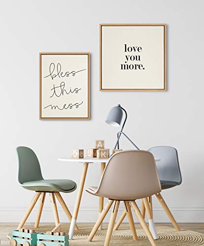 Kate and Laurel Sylvie Bless This Mess Framed Linen Textured Canvas Wall Art by Maggie Price of Hunt and Gather Goods, 18x24 Natural, Humorous Motivational Art for Wall