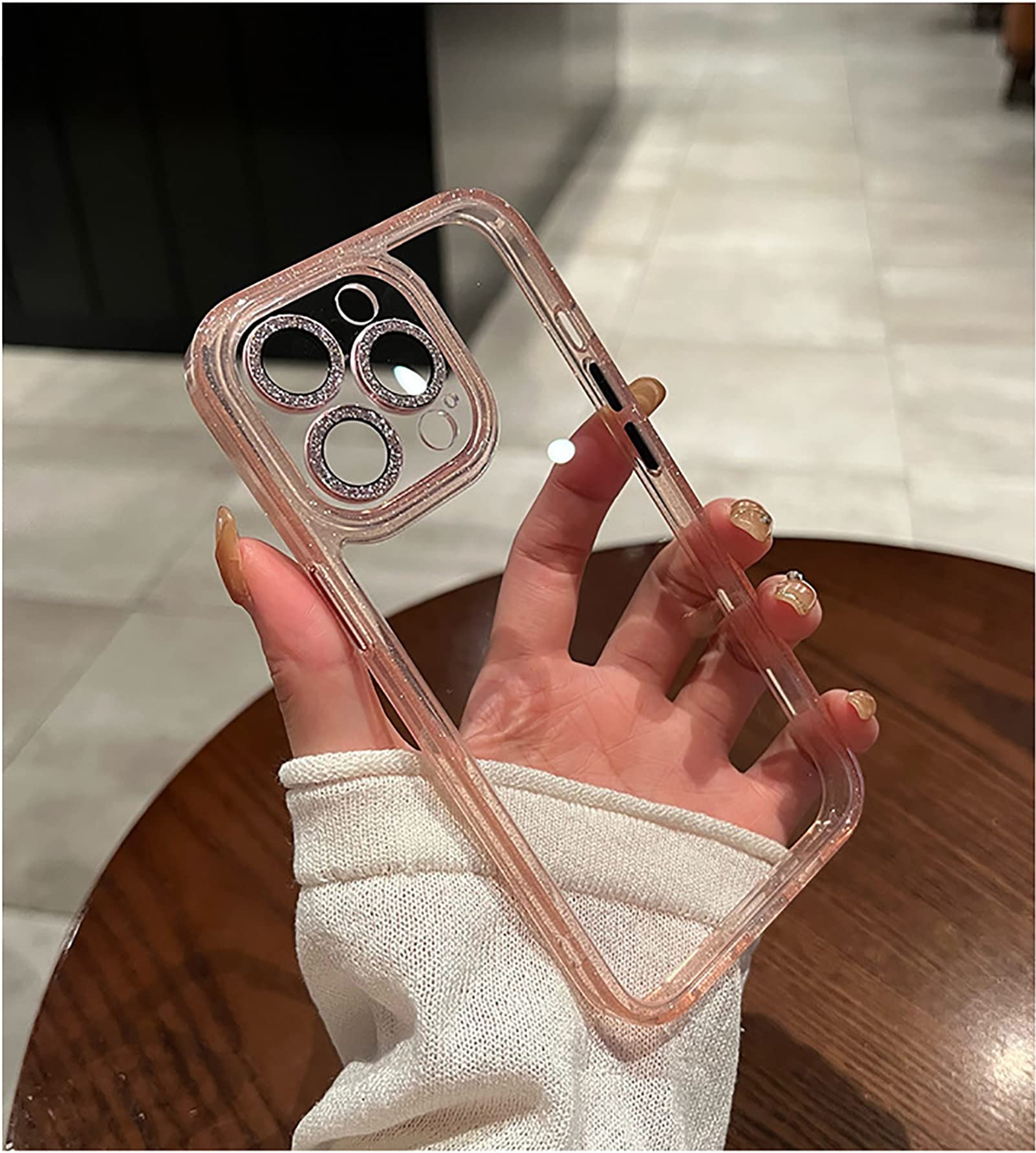 Eiyikof for iPhone 14 Pro Max Case with Bling Camera Lens Protector Cover Cute Sparkly Diamond Slim Clear Back & Glitter Bumper Silicone Shockproof Protective Case for Girls Women-Pink