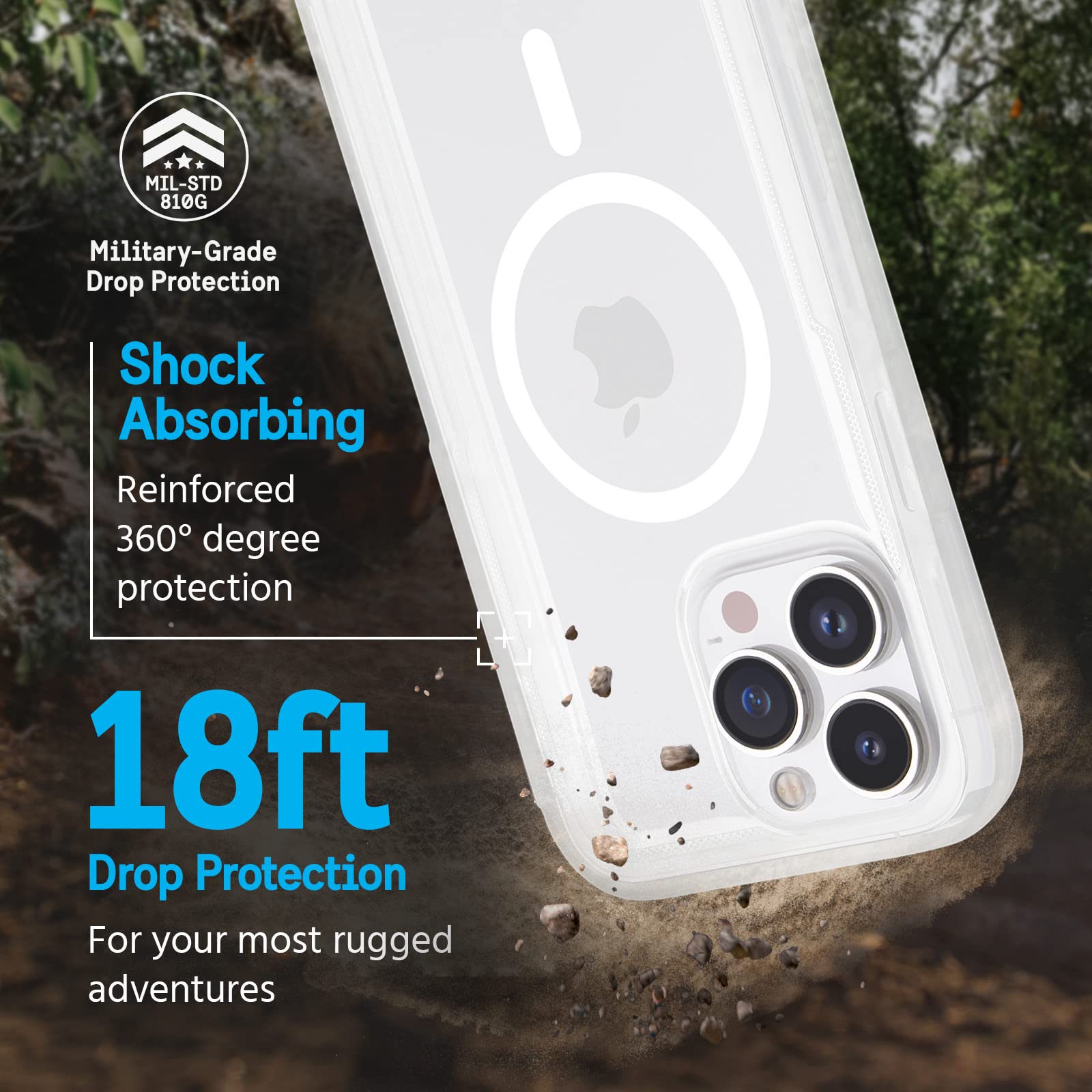 Pelican Voyager Series - iPhone 14 Pro Max Case 6.7" [Compatible with MagSafe] [Anti-Yellow] Magnetic Charging Phone Case With Belt Clip Holster Kickstand [18ft Military Grade Drop Protection] - Clear
