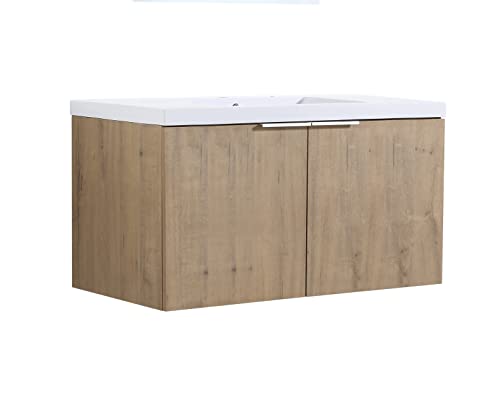 Lifeand Cabinet with Sink,Soft Close Doors,Float Wall-Mounting Design for Small Bathroom, 30'', Oak