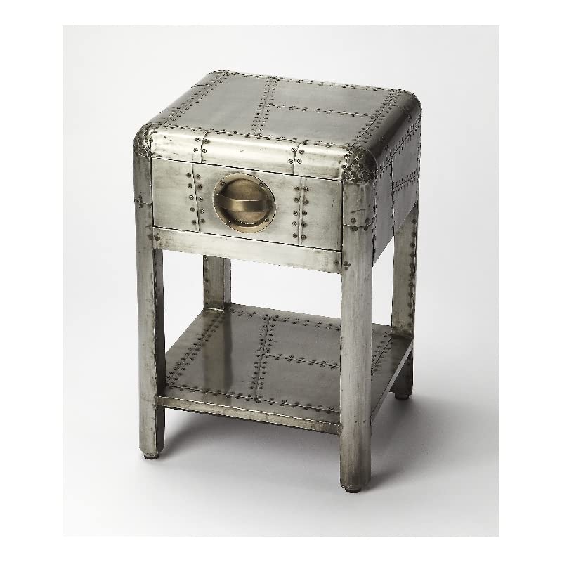 BOWERY HILL Modern Midway Aviator Metal Side Table in Silver Finish