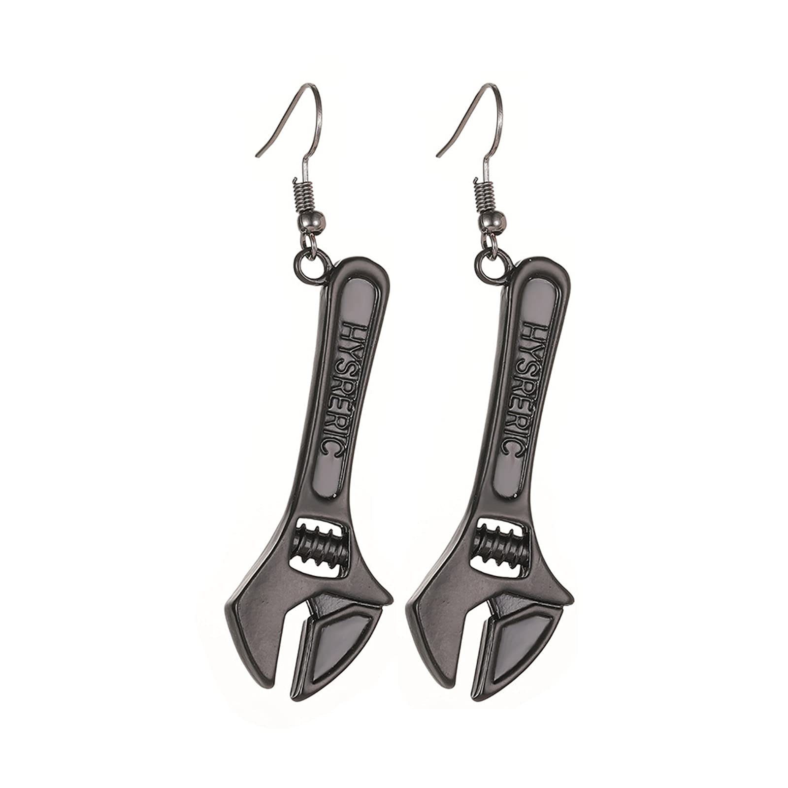 coadipress Wrench Tool Earrings for Women Funny Handmade Black Silver Imitate Punk Hip Hop Quirky Funky Earrings Jewelry (Black)