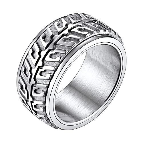 10mm Mens Mechanic Car Racer Tire Tread Band Ring for Men for Bikers Stainless Steel Fidget Spinner Rings