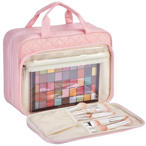 FINDCOZY Extra Large Toiletry Bag with Hanging Hook, Travel Makeup Case for Women, Cosmetic Organizer for Toiletries, Full-Sized Bottles, Beauty, Pink
