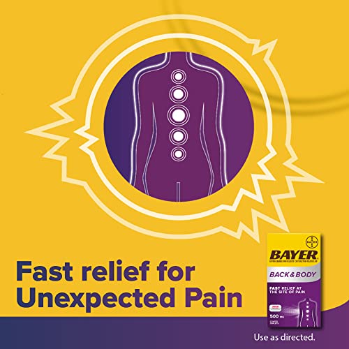 Bayer Back & Body Extra Strength Aspirin, 500mg Coated Tablets, Fast Relief at the Site of Pain, Pain Reliever with 32.5mg Caffeine, 200 Count