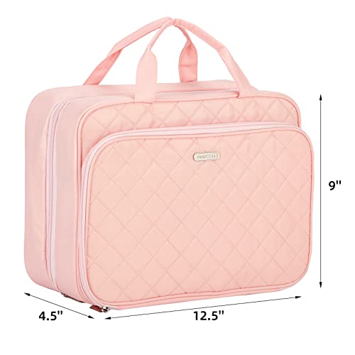 FINDCOZY Extra Large Toiletry Bag with Hanging Hook, Travel Makeup Case for Women, Cosmetic Organizer for Toiletries, Full-Sized Bottles, Beauty, Pink