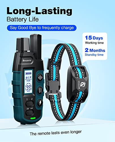 Bousnic Dog Shock Collar - 3300Ft Dog Training Collar with Remote for 5-120lbs Small Medium Large Dogs Rechargeable Waterproof e Collar with Beep (1-8), Vibration(1-16), Safe Shock(1-99) Modes (Blue)