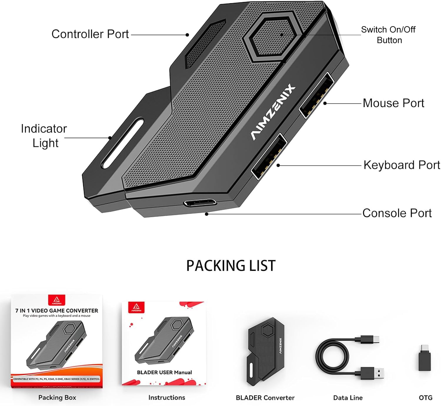 Joso Keyboard Mouse Adapter for Nintendo Switch, Wired Keyboard and Mouse Converter for Xbox One, Xbox Series X/S, PS4/PS3 with OTG Adapter/Keys Mapping Play FPS, TPS, RTS Games