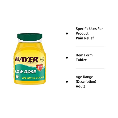 Aspirin Regimen Bayer 81mg Enteric Coated Tablets, #1 Doctor Recommended Aspirin Brand, Pain Reliever,300 Count