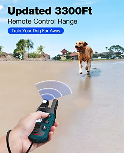 Bousnic Dog Shock Collar - 3300Ft Dog Training Collar with Remote for 5-120lbs Small Medium Large Dogs Rechargeable Waterproof e Collar with Beep (1-8), Vibration(1-16), Safe Shock(1-99) Modes (Blue)