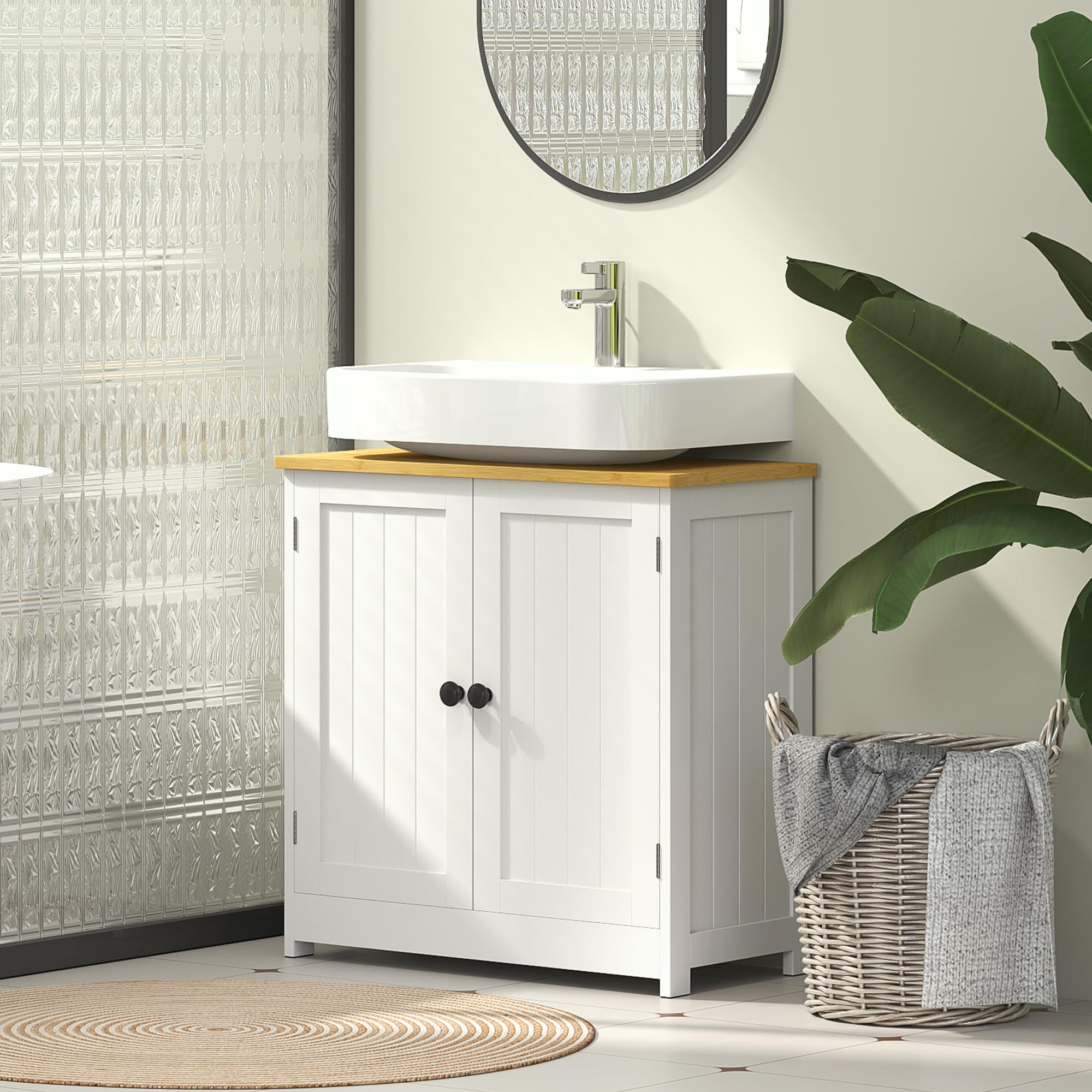 kleankin Modern Bathroom Under Sink Cabinet, Bathroom Vanity for Wall Mount Sink, Storage Cabinet with Double Doors and Adjustable Shelf, White
