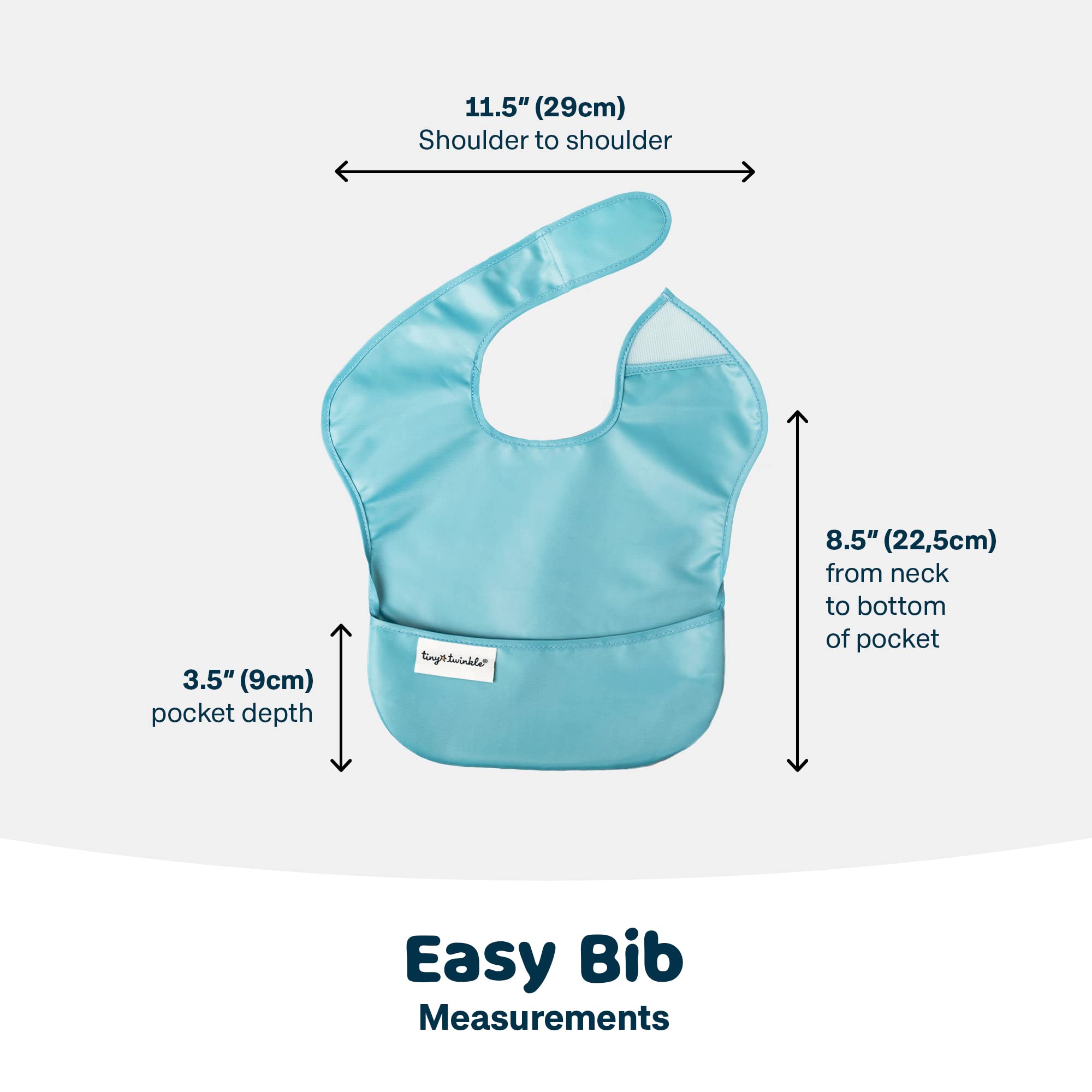 Tiny Twinkle Mess-Proof Baby Bib - Waterproof Bib for Baby Boy or Girl - Machine Washable - Adjustable Closure - PVC, BPA, & Phthalate Free - Great for Travel - Baby Food Bibs (3 Pack, Slate, Olive)