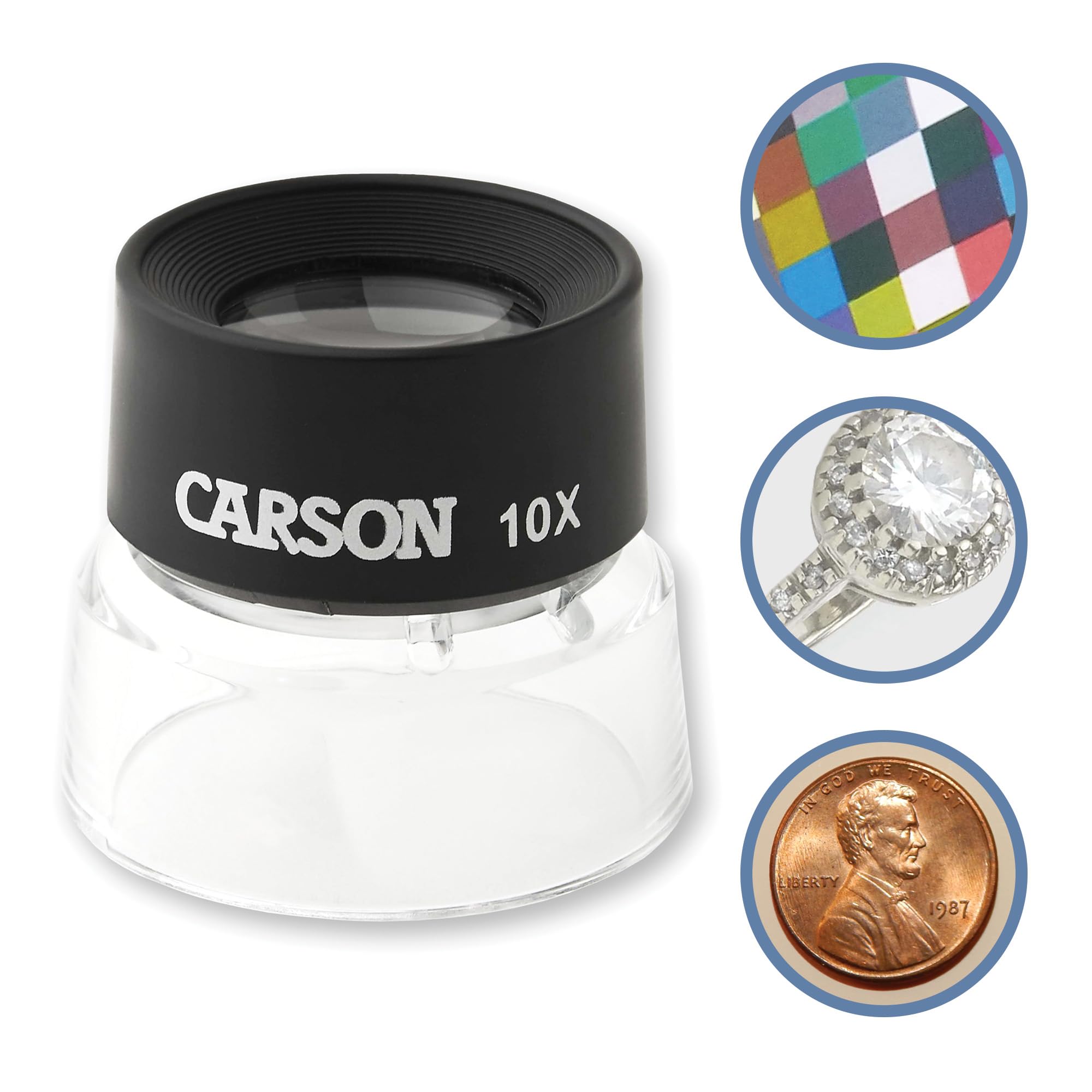 Carson LumiLoupe 10X Power Stand Magnifier (LL-10), Black/Clear