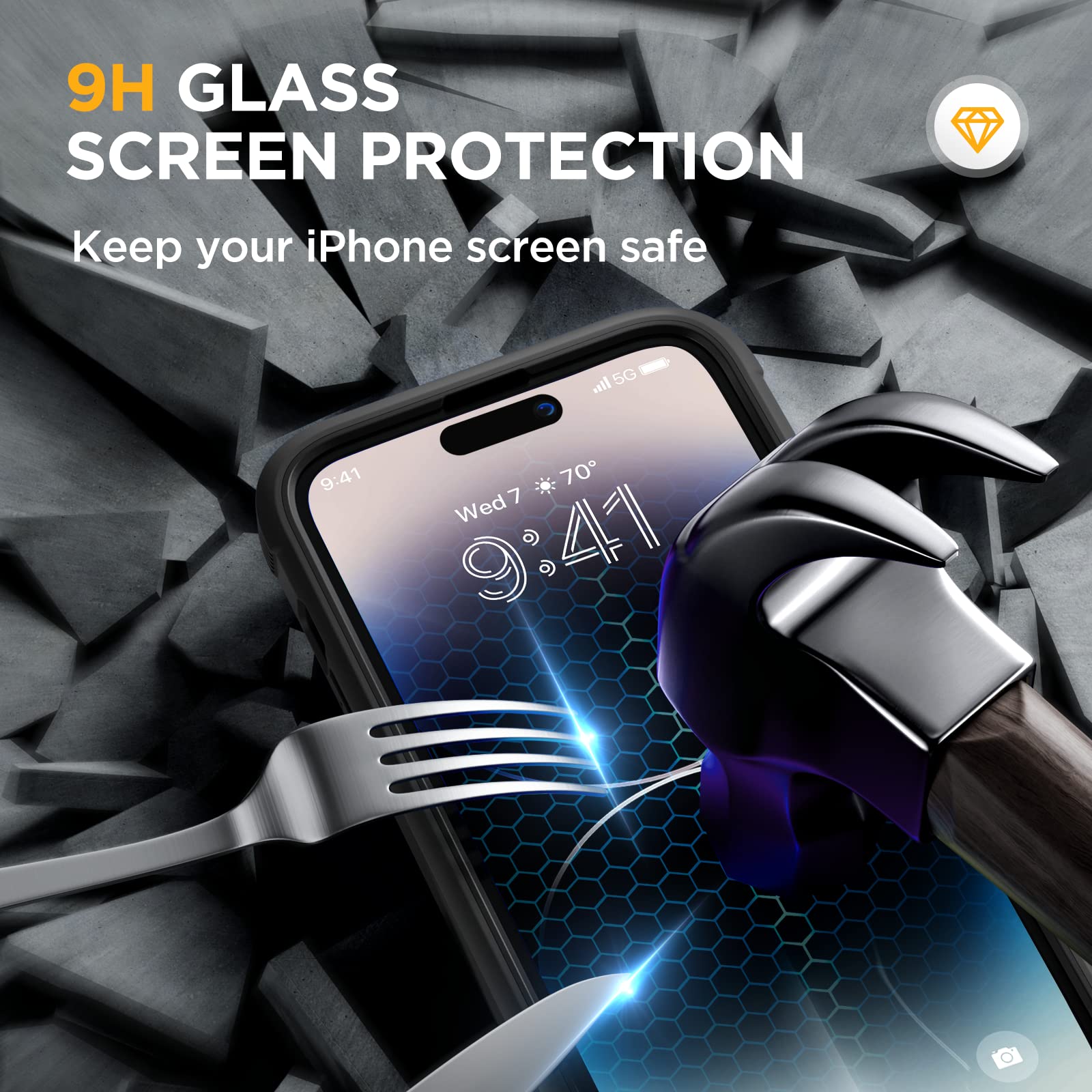 Miracase Glass Series Designed for iPhone 14 Pro Max Case 6.7 Inch, Upgrade Full-Body Magnetic Case with Built-in 9H Tempered Glass Screen Protector, with Camera Lens Protector, Magnetic Black