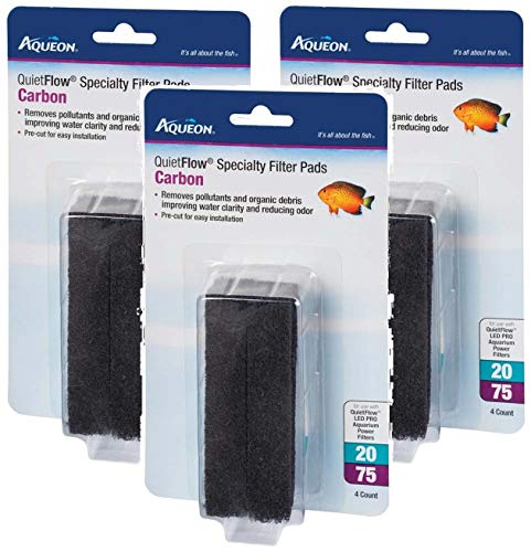 Aqueon (3 Pack) QuietFlow Carbon Specialty Filter Pads, Size 20/75, 4 Pads Per Pack3